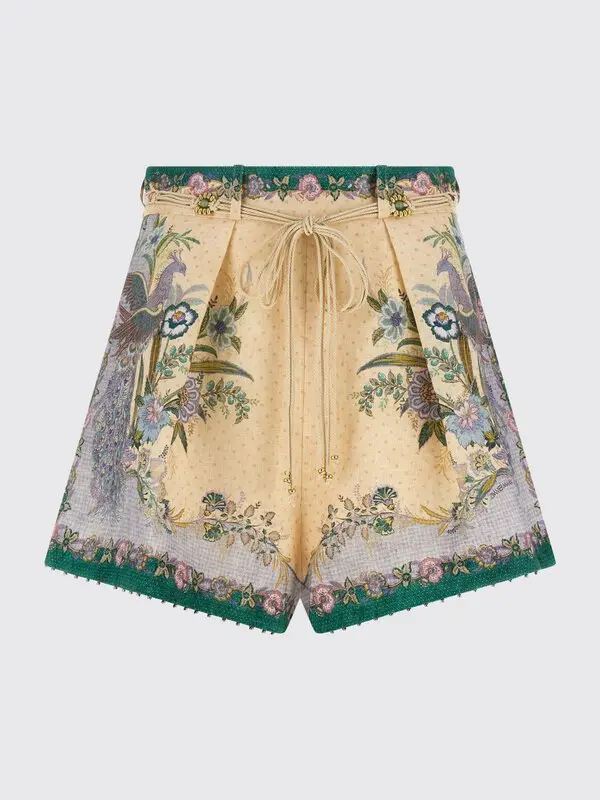 Zimmermann Indra High-waisted Linen Shorts With Ethnic Print - Cream