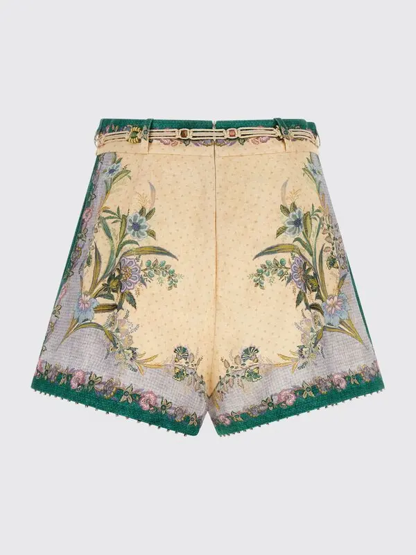 Zimmermann Indra High-waisted Linen Shorts With Ethnic Print - Cream