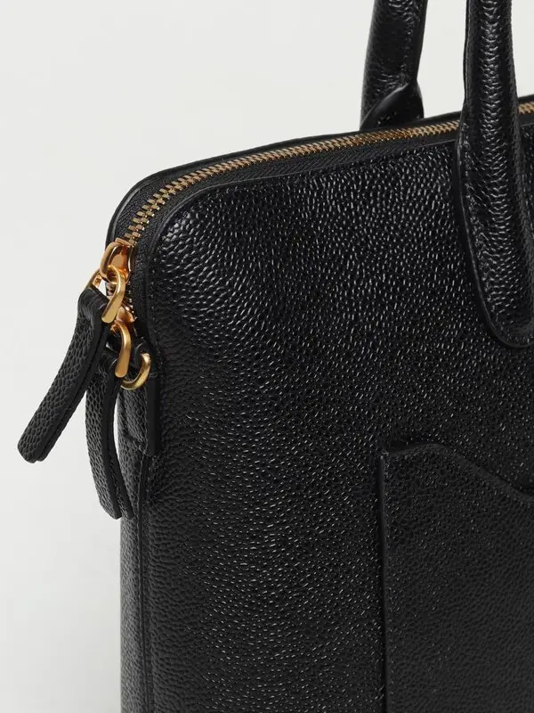 Thom Browne Textured Leather Briefcase With Signature Striping
