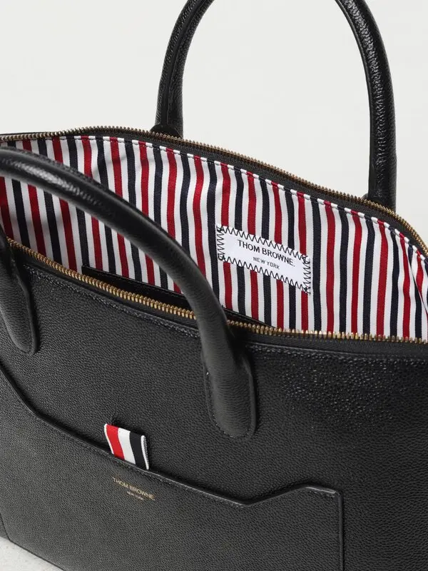 Thom Browne Textured Leather Briefcase With Signature Striping