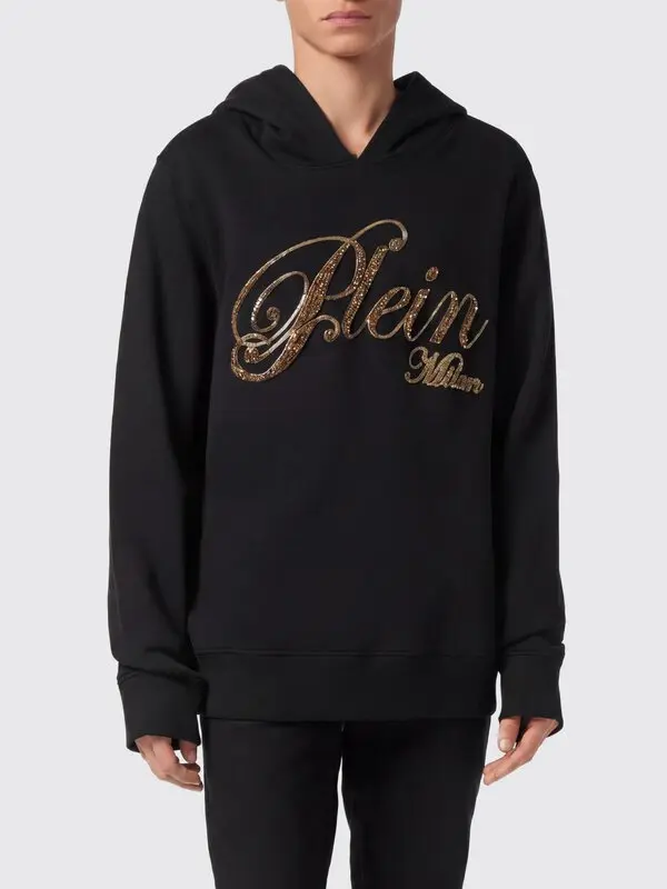 Philipp Plein Embellished Logo Cotton Hoodie - Black