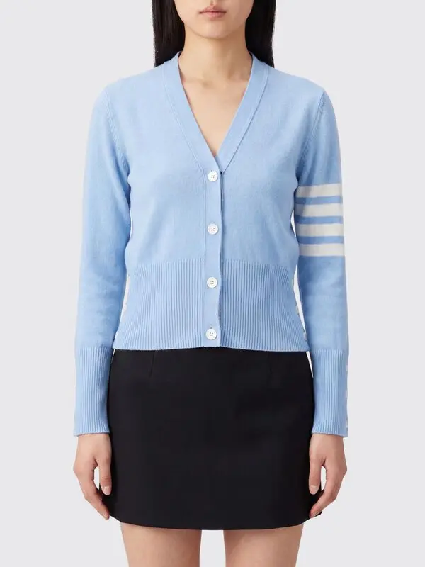 Thom Browne V-neck 100% Cashmere Cardigan With 4-bar Detail - Gnawed Blue