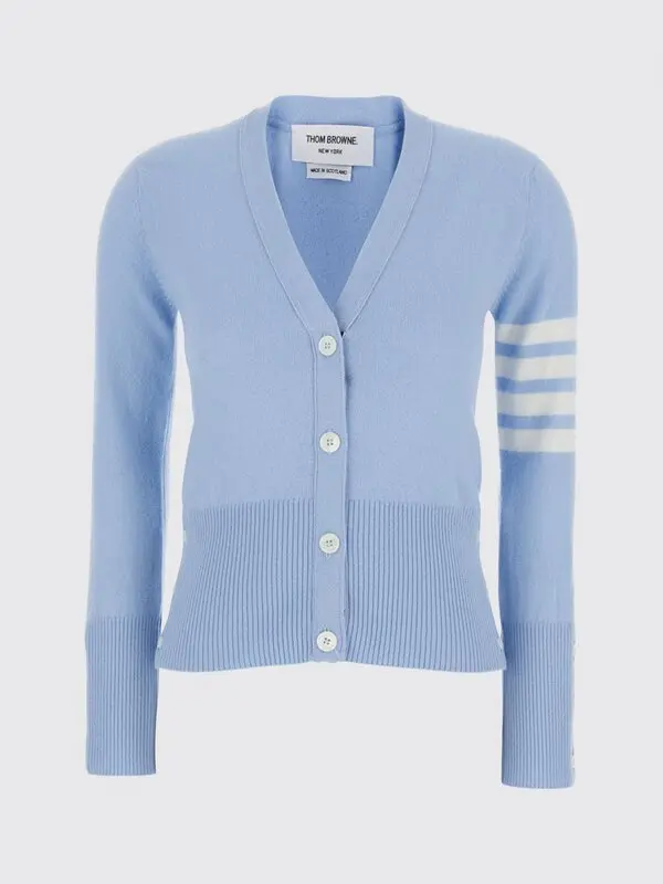 Thom Browne V-neck 100% Cashmere Cardigan With 4-bar Detail - Gnawed Blue