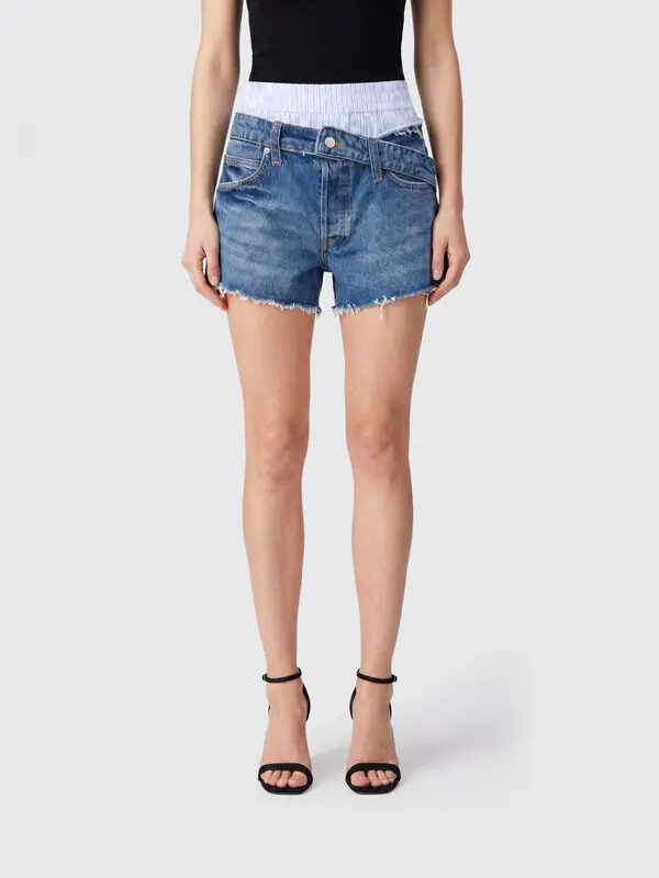 Alexander Wang Double-layer Denim Shorts With Raw-cut Hem