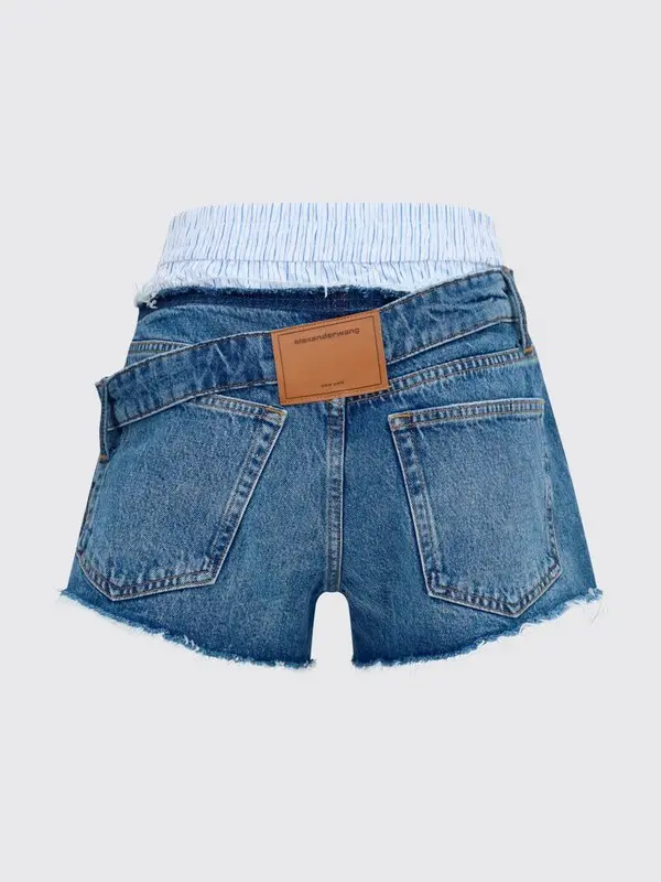 Alexander Wang Double-layer Denim Shorts With Raw-cut Hem