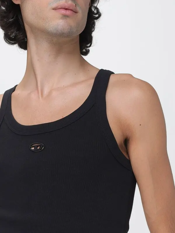 DIESEL® Slim Fit Ribbed Cotton Tank Top With U-neck And Oval D Logo