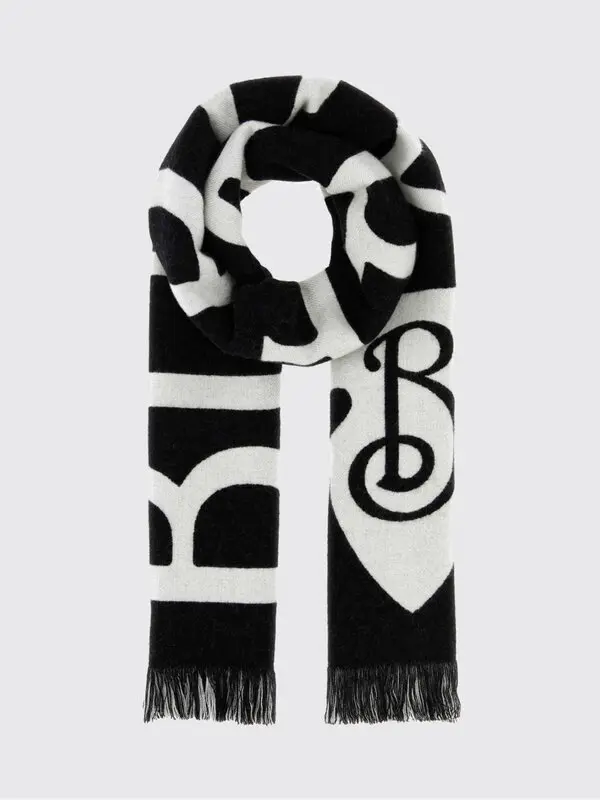 Burberry Contrast Logo Wool Scarf With Fringed Finishes - Black