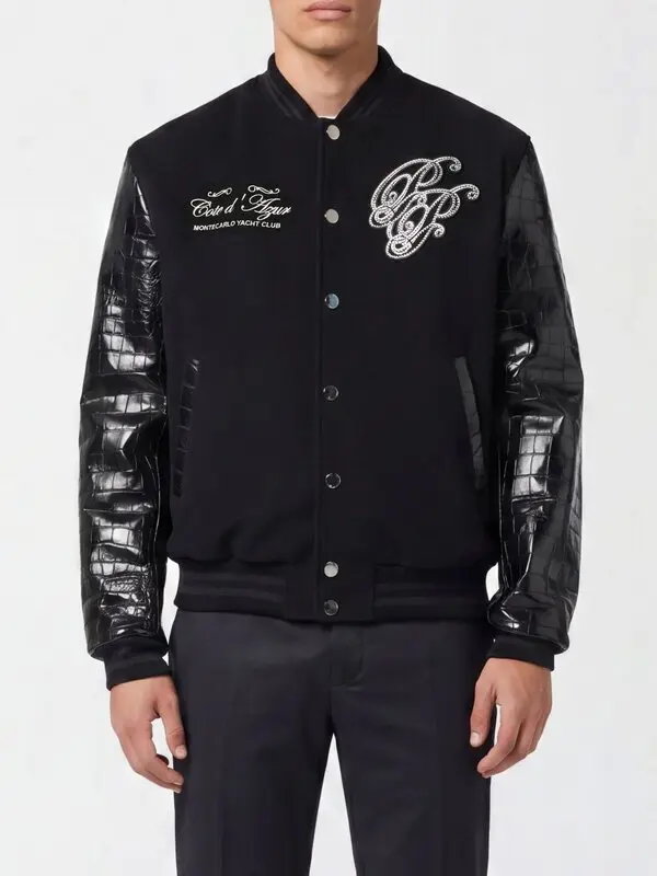 Philipp Plein Varsity Teddy Racer Bomber Jacket With Logo