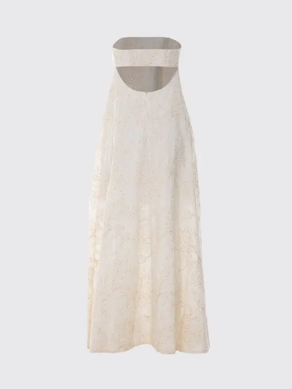 Liu Jo Cotton Maxi Dress With Embroidery And Sequins - Natural