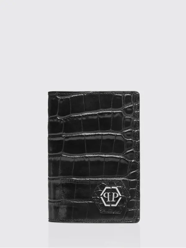 Philipp Plein Crocodile Print Leather Passport Holder