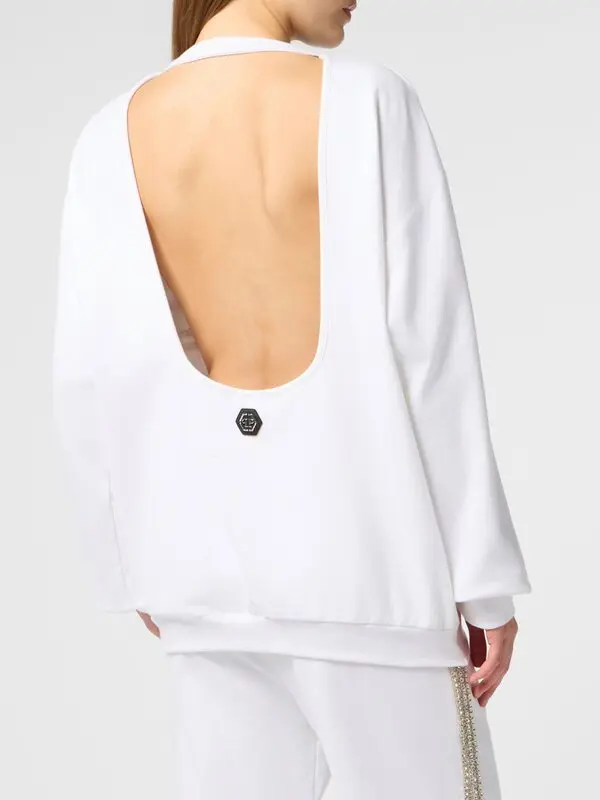 Philipp Plein Rhinestone Logo Crewneck Sweatshirt - White