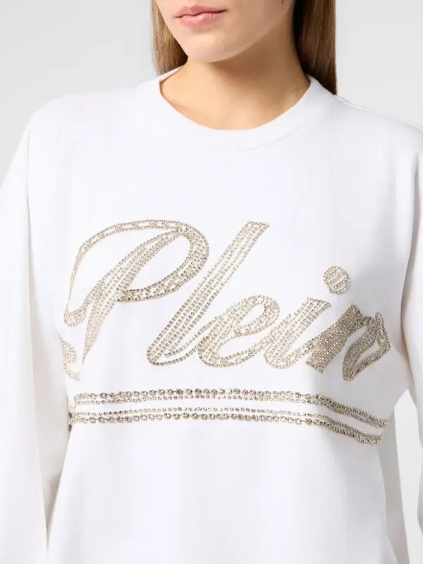 Philipp Plein Rhinestone Logo Crewneck Sweatshirt - White