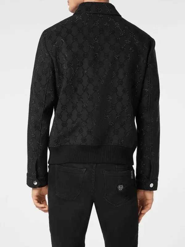 Philipp Plein Rhinestone Monogram Wool Bomber Jacket