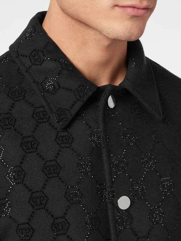 Philipp Plein Rhinestone Monogram Wool Bomber Jacket