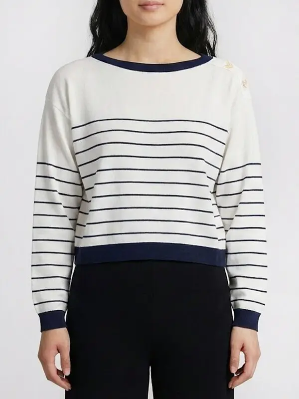 Liu Jo Striped Viscose Blend Crew-neck Sweater - White 1