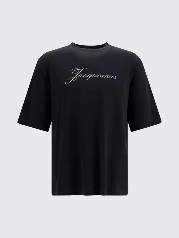 Jacquemus Crew Neck Cotton Blend T-shirt With Printed Contrast Logo - Black