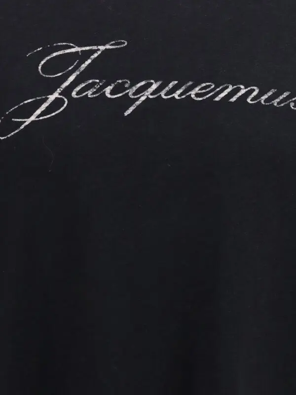Jacquemus Crew Neck Cotton Blend T-shirt With Printed Contrast Logo - Black