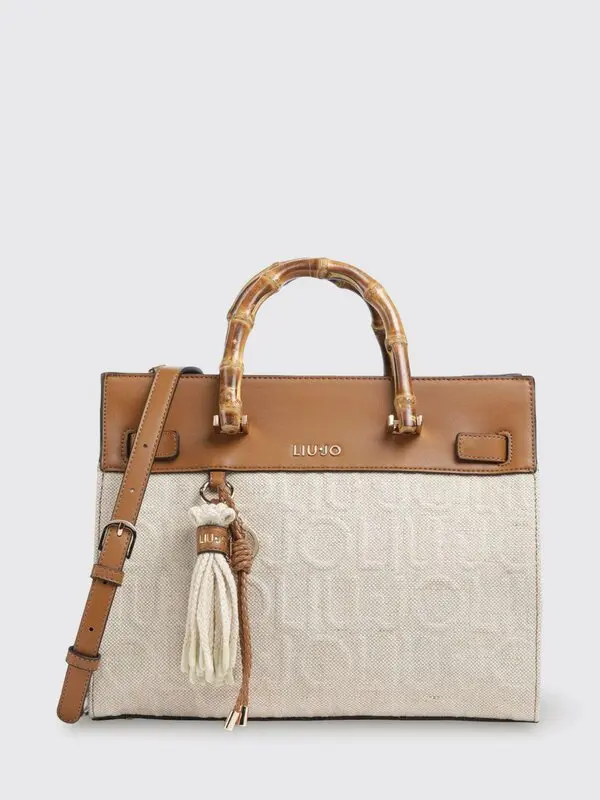 Liu Jo Bag In Faux Leather And Canvas With Embossed Logo - Beige