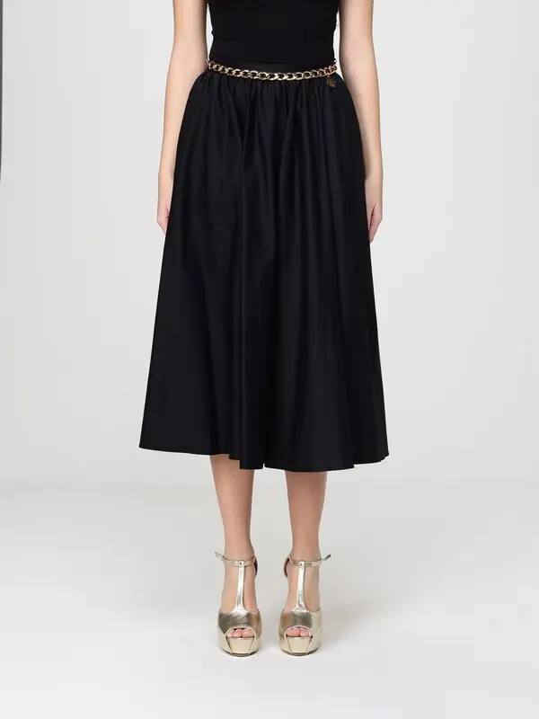Elisabetta Franchi Cotton Midi Skirt With Chain Detail - Black