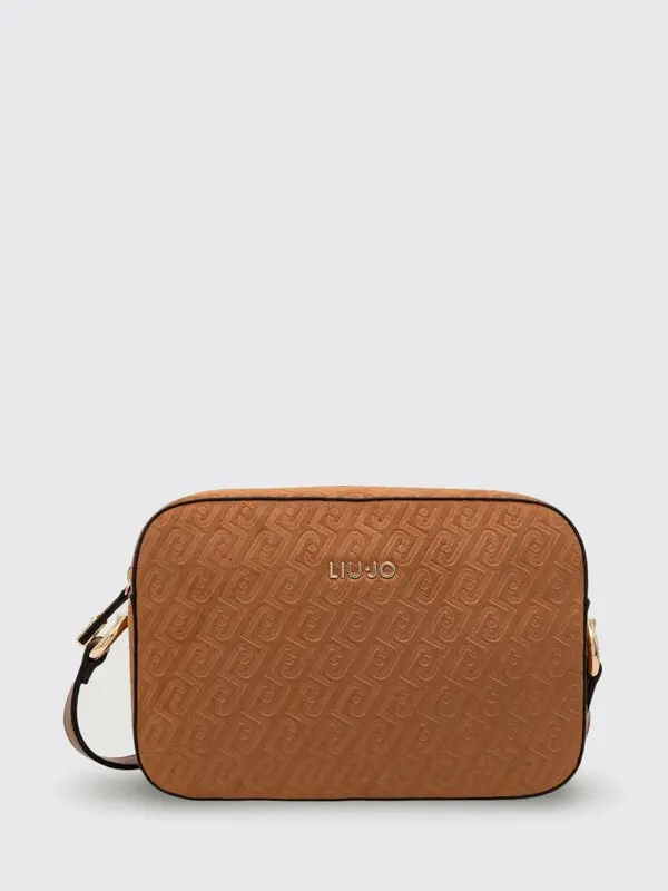 Liu Jo Manh M Camera Case Bag In Embossed Monogram Faux Suede - Camel