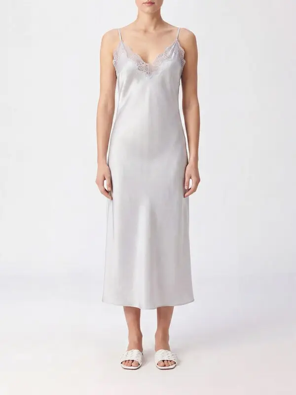 RÓHE Silk Slip Dress With Lace Inserts - Gnawed Blue