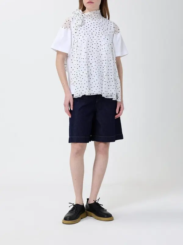 Sacai Cotton And Polka Dot Tulle Top