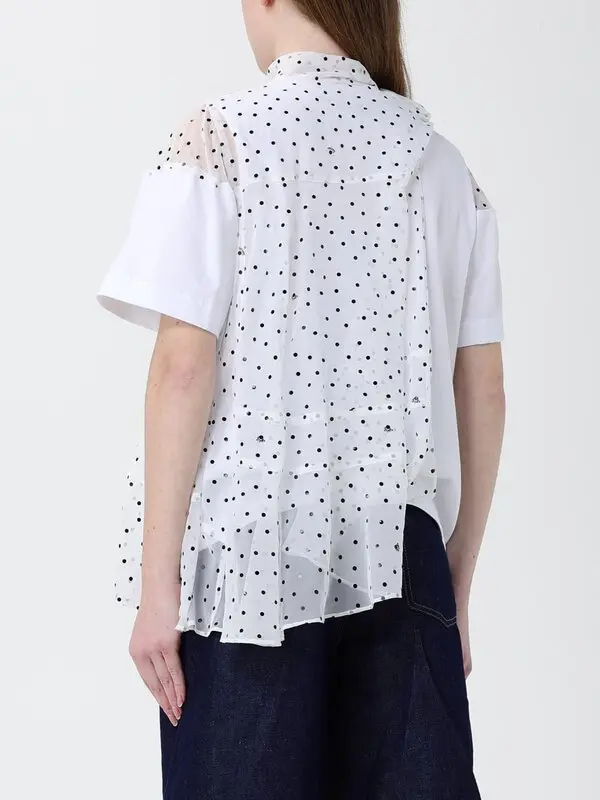 Sacai Cotton And Polka Dot Tulle Top