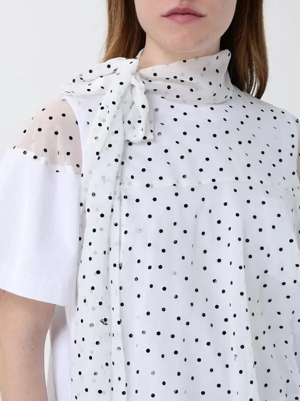 Sacai Cotton And Polka Dot Tulle Top