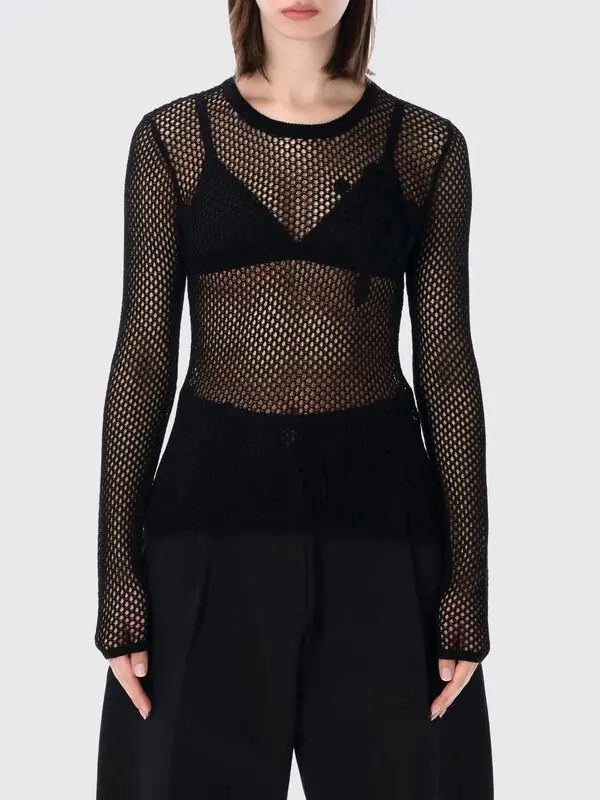 GANNI Knitted Crew Neck Top - Black