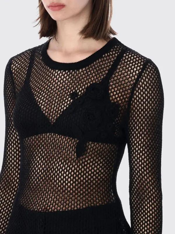 GANNI Knitted Crew Neck Top - Black