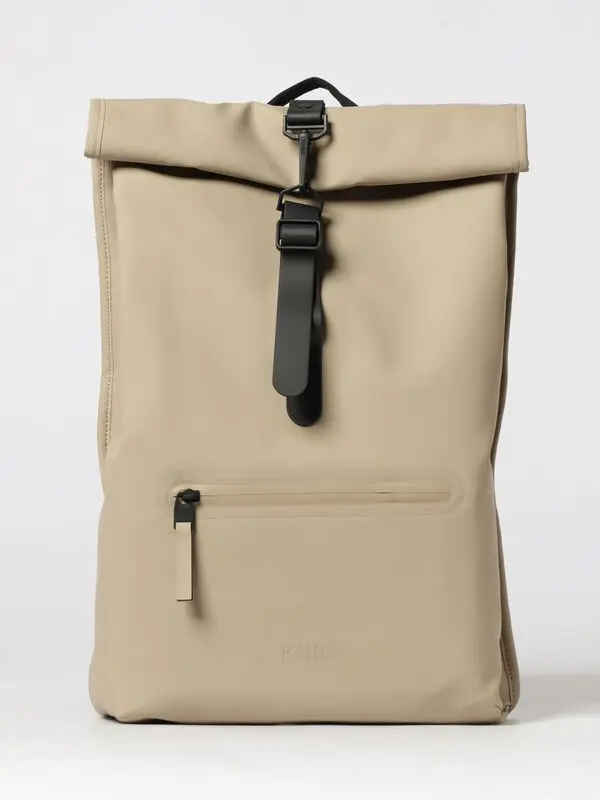 Rains Rolltop Rucksack In Waterproof Pu - Beige