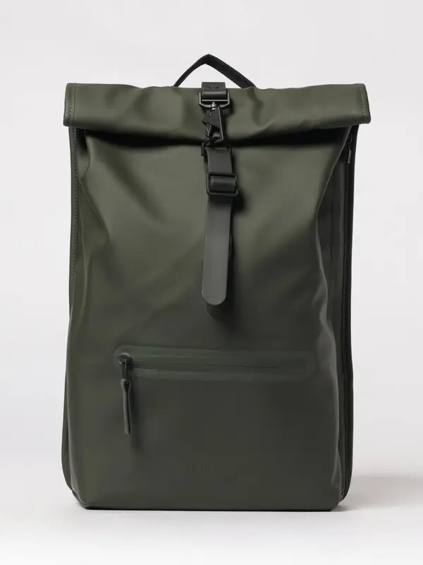Rains Rolltop Rucksack In Waterproof Pu - Green