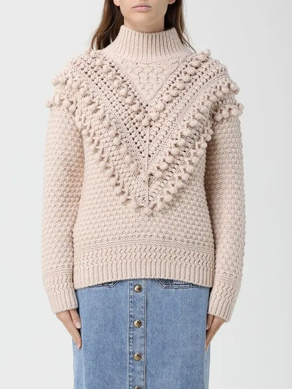 Zimmermann High Neck Pullover With Textured Knit And Pom Poms