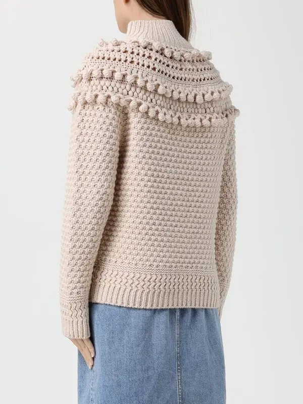 Zimmermann High Neck Pullover With Textured Knit And Pom Poms