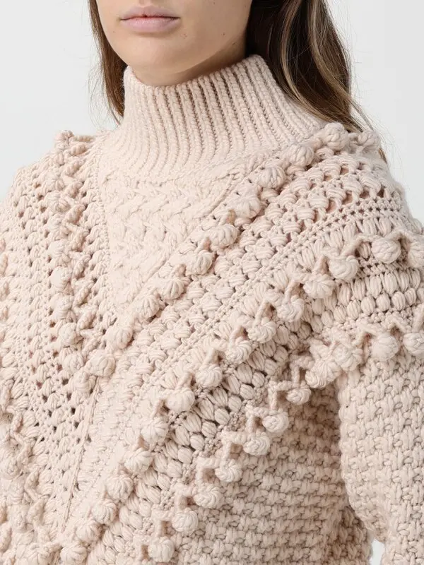 Zimmermann High Neck Pullover With Textured Knit And Pom Poms