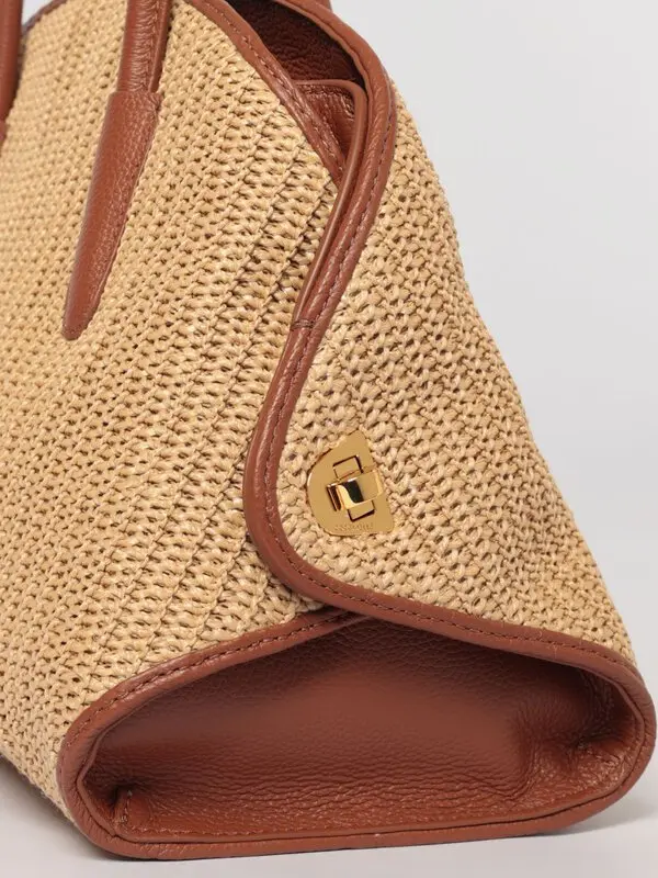 COCCINELLE Tylde Crochet Raffia And Hammered Leather Bag - Brown