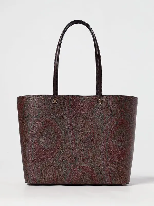 Etro Paisley Print Leather Tote Bag - Brown