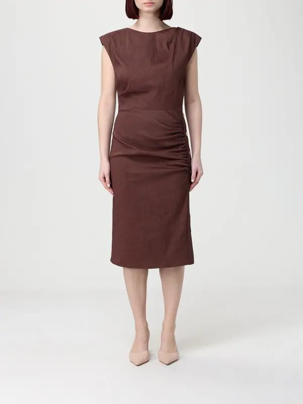 Pinko Alissa Midi Dress In Linen Blend - Beige
