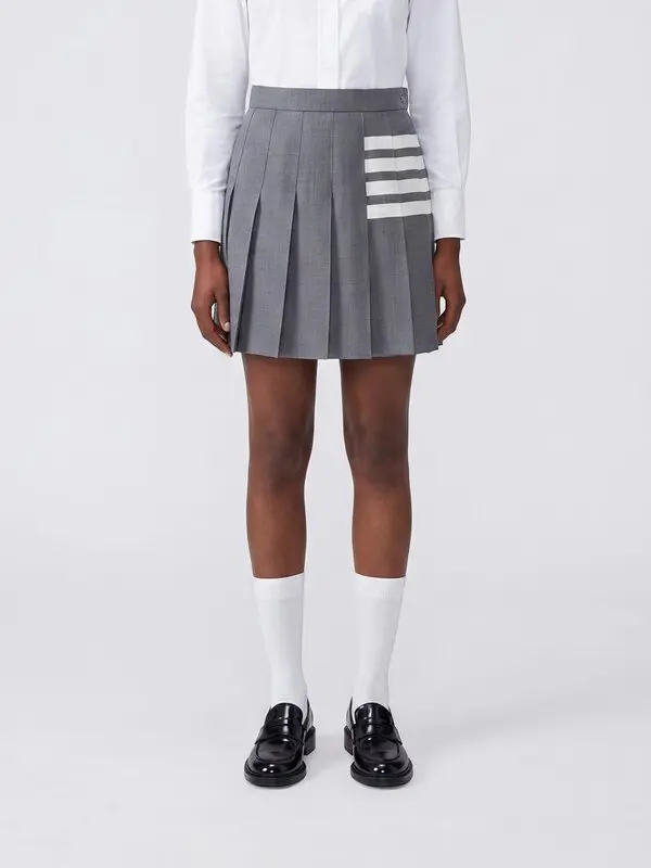 Thom Browne Pleated Skirt With Signature Stripes - Grey