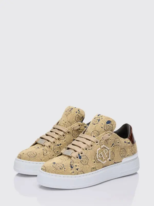Philipp Plein Bleached Denim Sneakers With Hexagon Jacquard