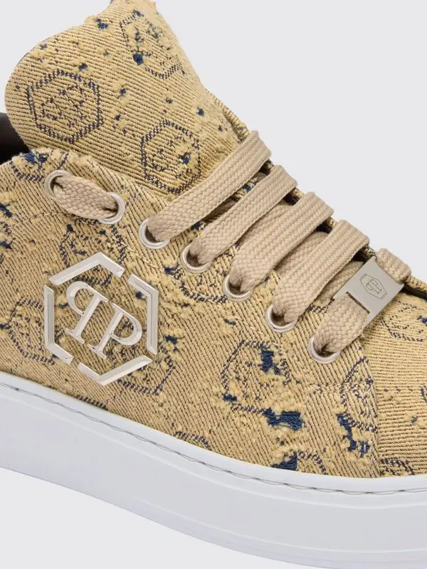 Philipp Plein Bleached Denim Sneakers With Hexagon Jacquard