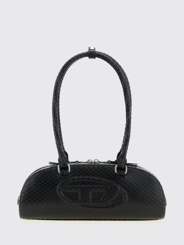 DIESEL® 1dr Dome Bag With Print In Leather - Black
