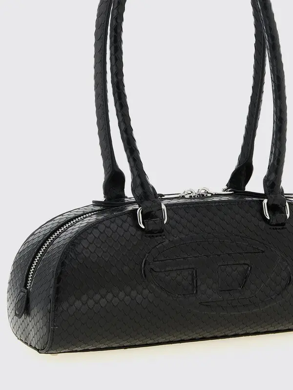 DIESEL® 1dr Dome Bag With Print In Leather - Black