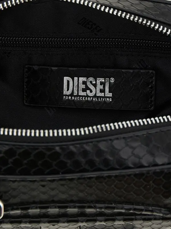 DIESEL® 1dr Dome Bag With Print In Leather - Black