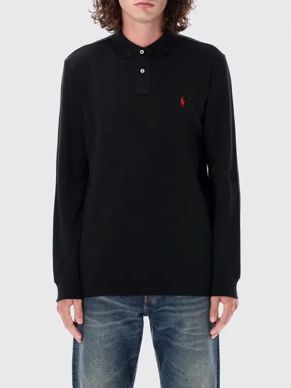 Polo Ralph Lauren Long-sleeved Slim Fit Cotton Polo Shirt - Black