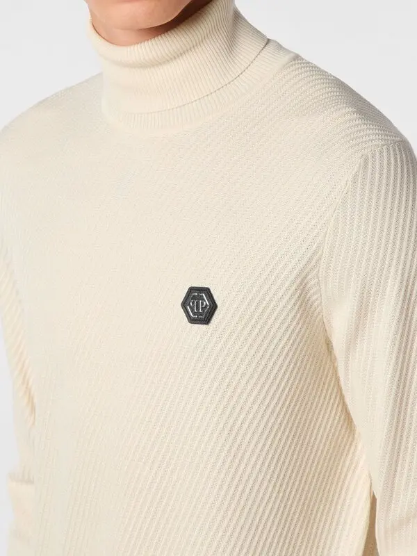 Philipp Plein Merino Wool And Silk Blend Turtleneck Jumper - White