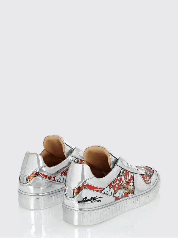 Philipp Plein Graphic Print Laminated Patent Leather Lace-up Low-top Sneakers