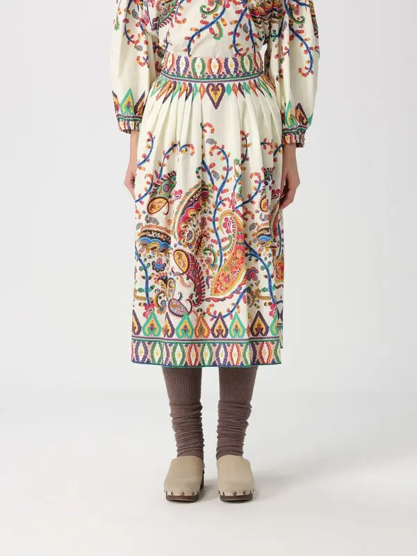 Etro Cotton Midi Skirt With Paisley Print - White