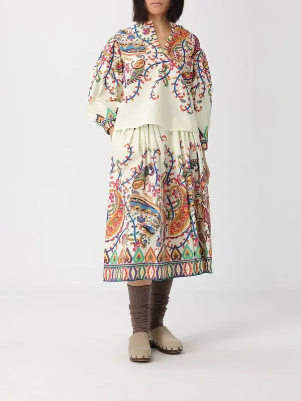 Etro Cotton Midi Skirt With Paisley Print - White