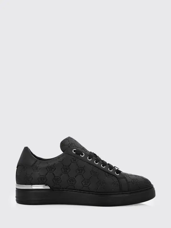 Philipp Plein Leather Sneakers With Rhinestone Hexagon - Black